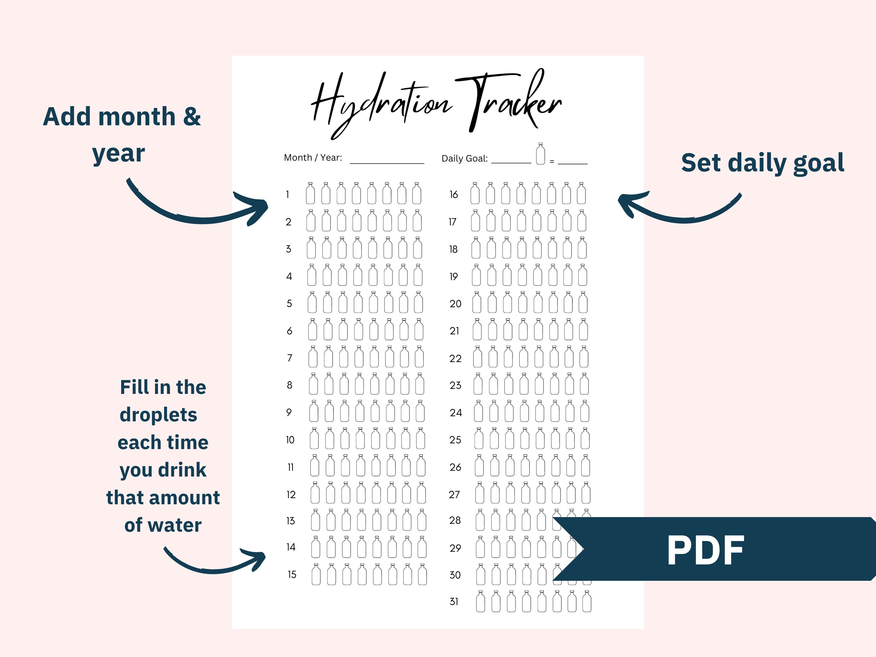 Hydration Water Tracker,pdf Water Tracker Printable, Monthly Water ...