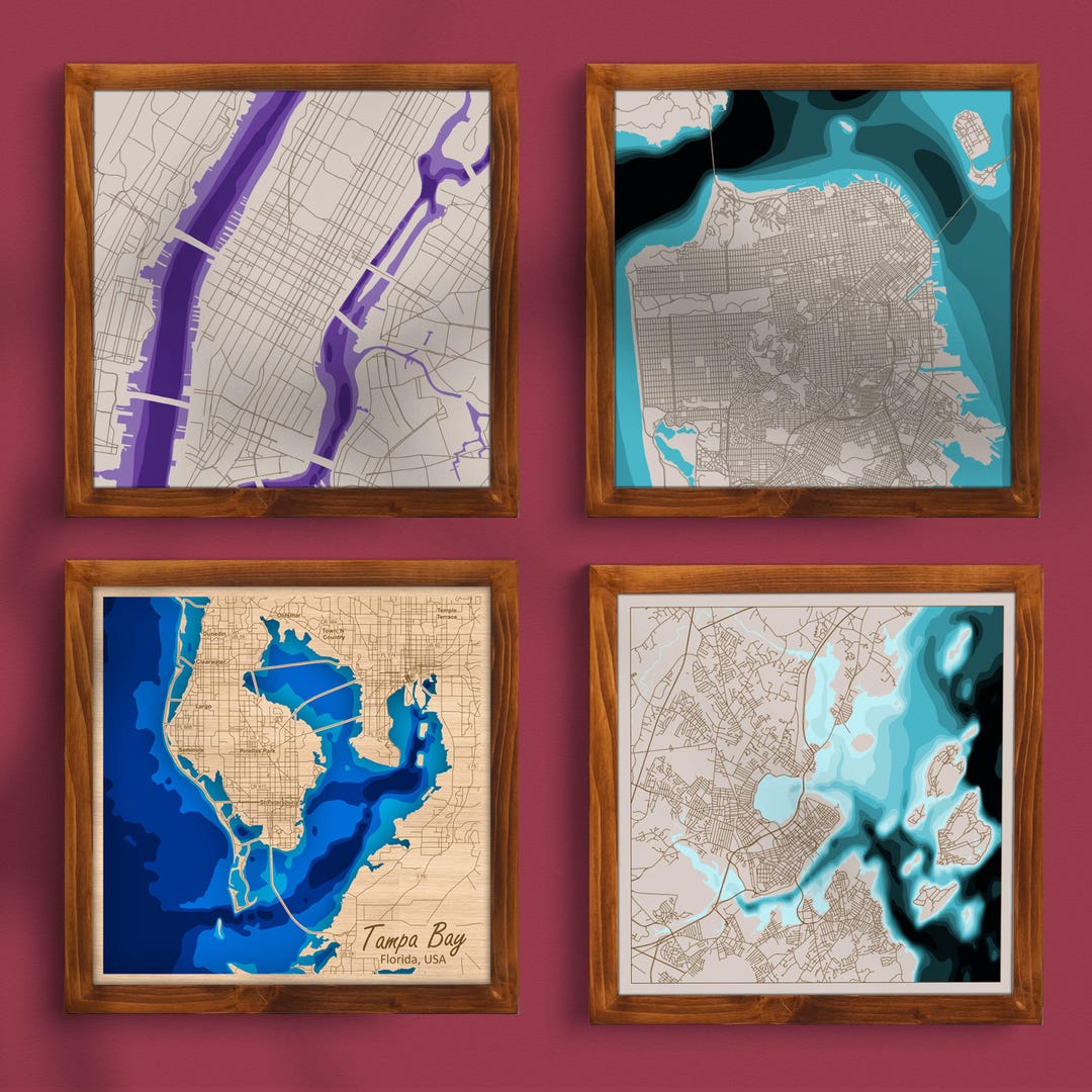 Custom Bathymetric Map Simplified & Optimized Ocean Depth Vector Map ...