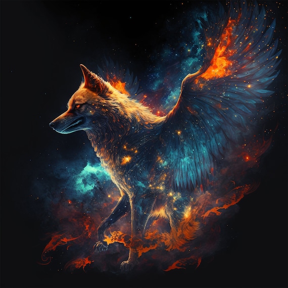 Winged Fire Wolf Wallpaper