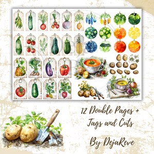 Vintage Veggie Junk Pages, Double Junk Journal Digital Papers, Food ...