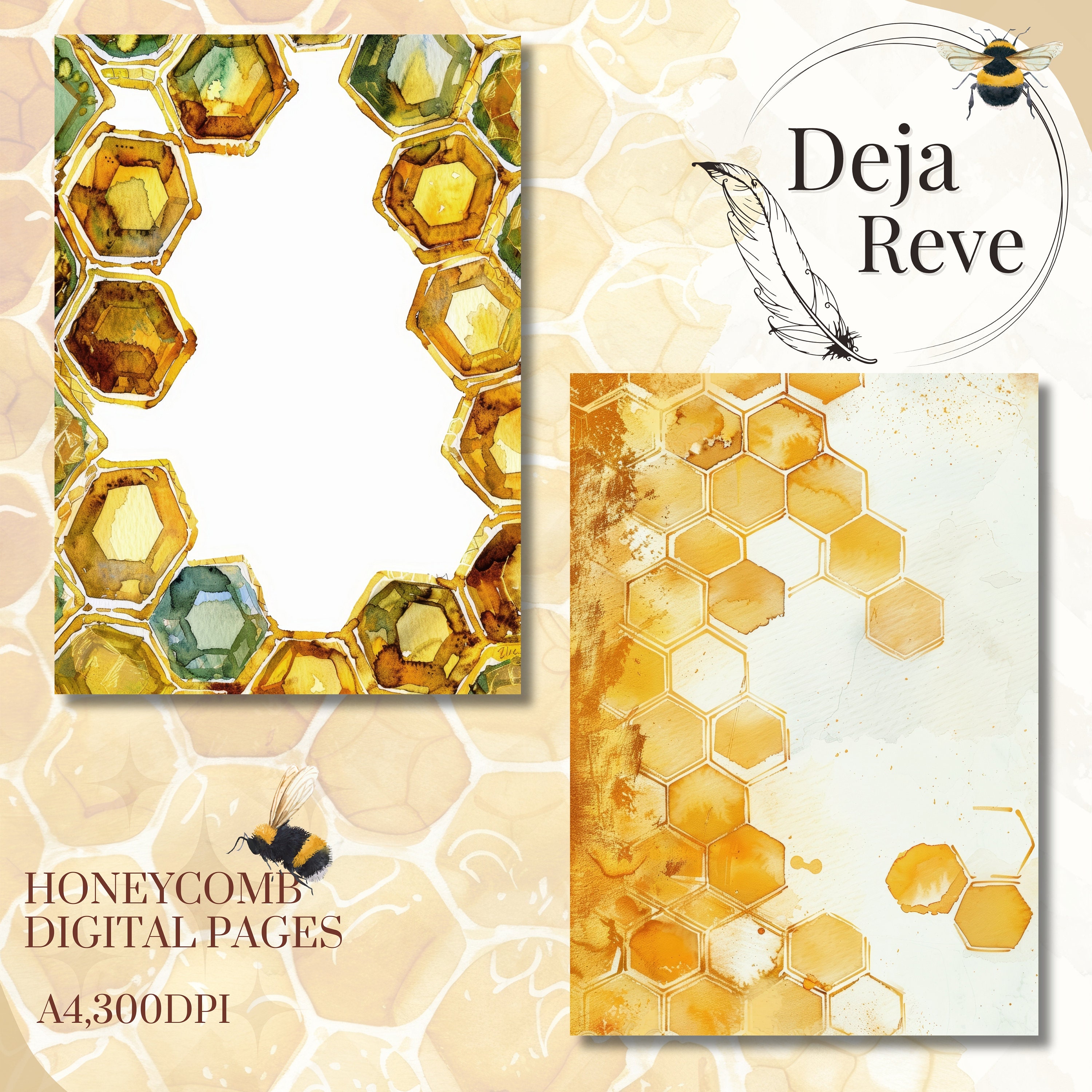 Honeycomb Digital Pages A4, Collage Bee Sheet, Textured Digital Paper ...