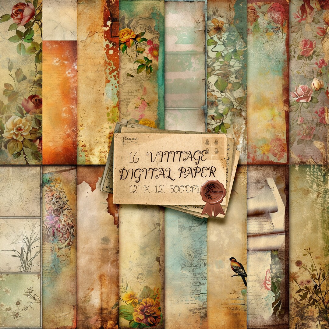 Vintage Scrapbook Pages, Grunge Sheets, Old Scrapbook Pads, Printable ...