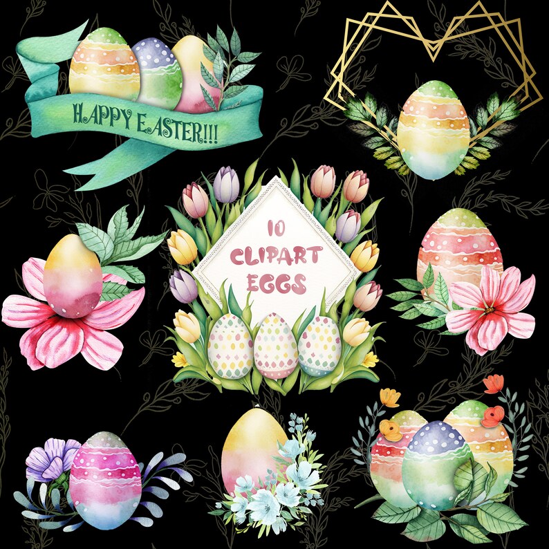 Floral Eggs Watercolor Clipart, Easter Egg PNG Art, Floral EGG Clipart ...