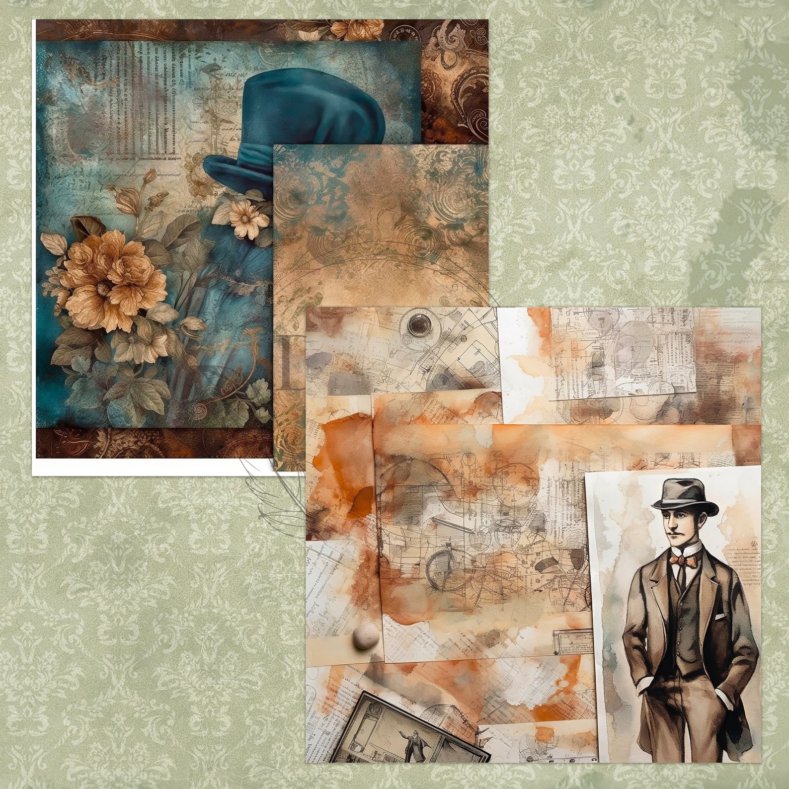 Man's World Scrapbook Pages,grunge Sheets, Old Vintage Scrapbook Pads ...