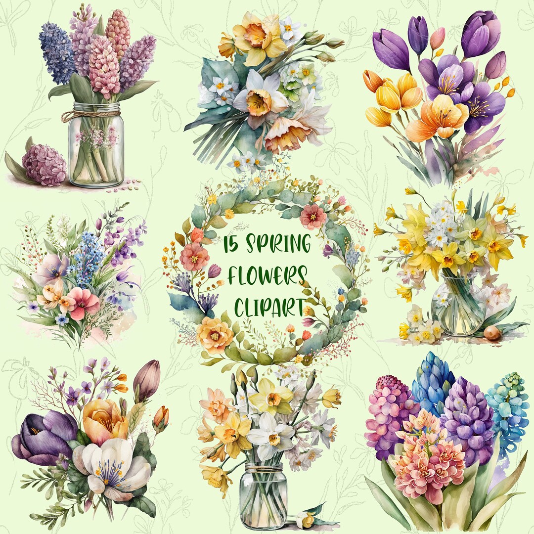 Spring Flowers PNG, Watercolor Floral Clipart Bouquets, Commercial Use ...