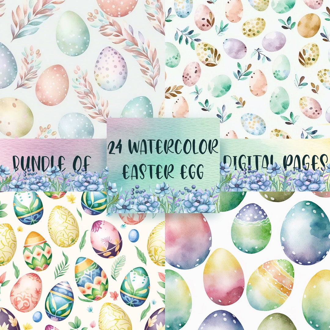 Bundle Ot 24 Watercolor Easter Eggs Digital Pages.digital Paper,easter ...