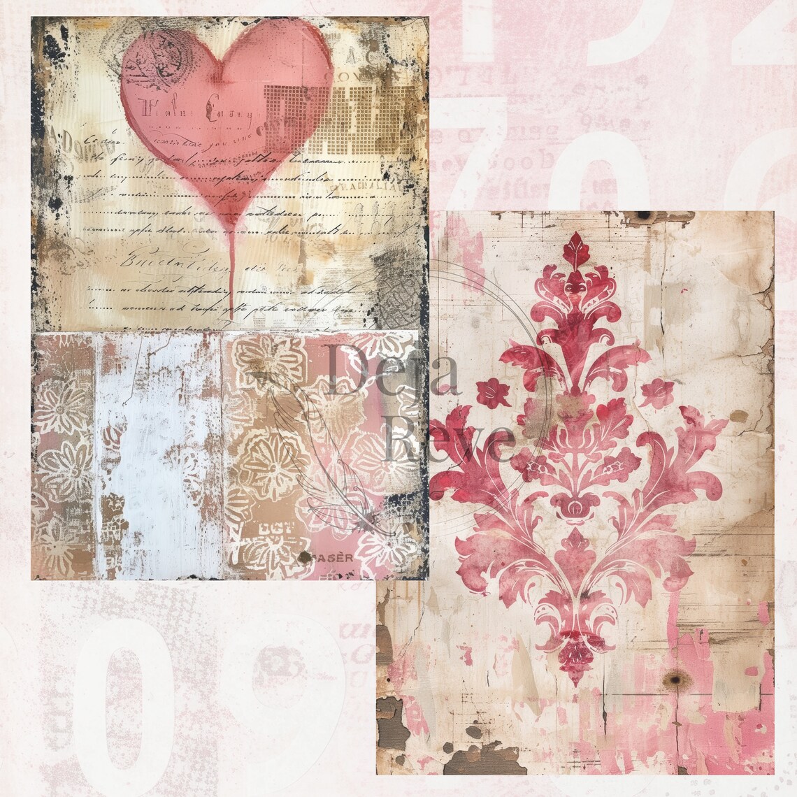 Coquette in Pink, Shabby Chic Collage Sheet, Junk Journal Paper Pack ...