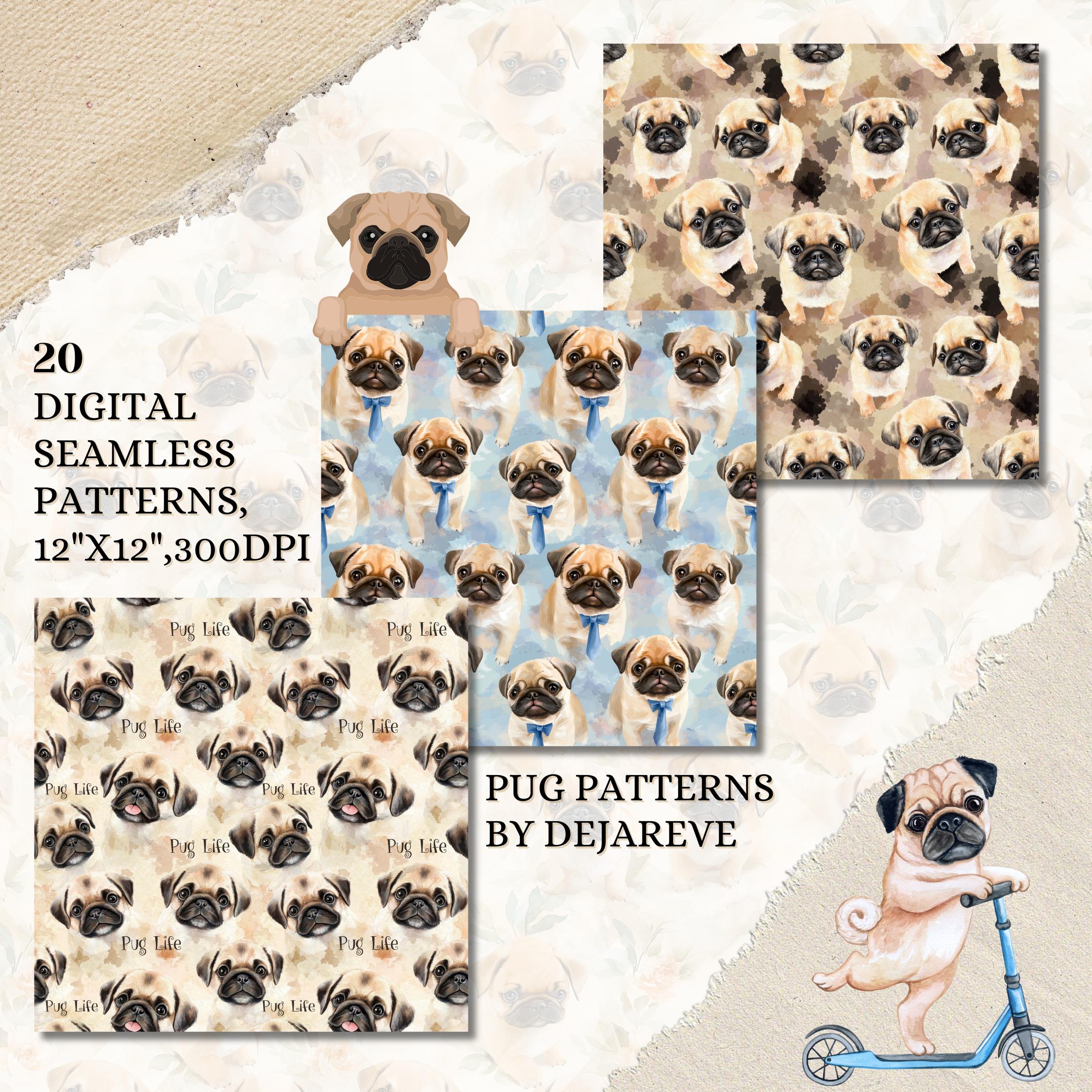 Pug Seamless Patterns: Puppy Digital Paper (12x12, 300 DPI) - Etsy