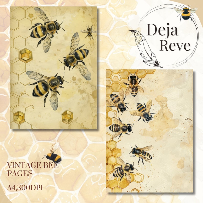 Vintage Bee Collage Sheet: Shabby A4 Junk Journal Paper (digital ...