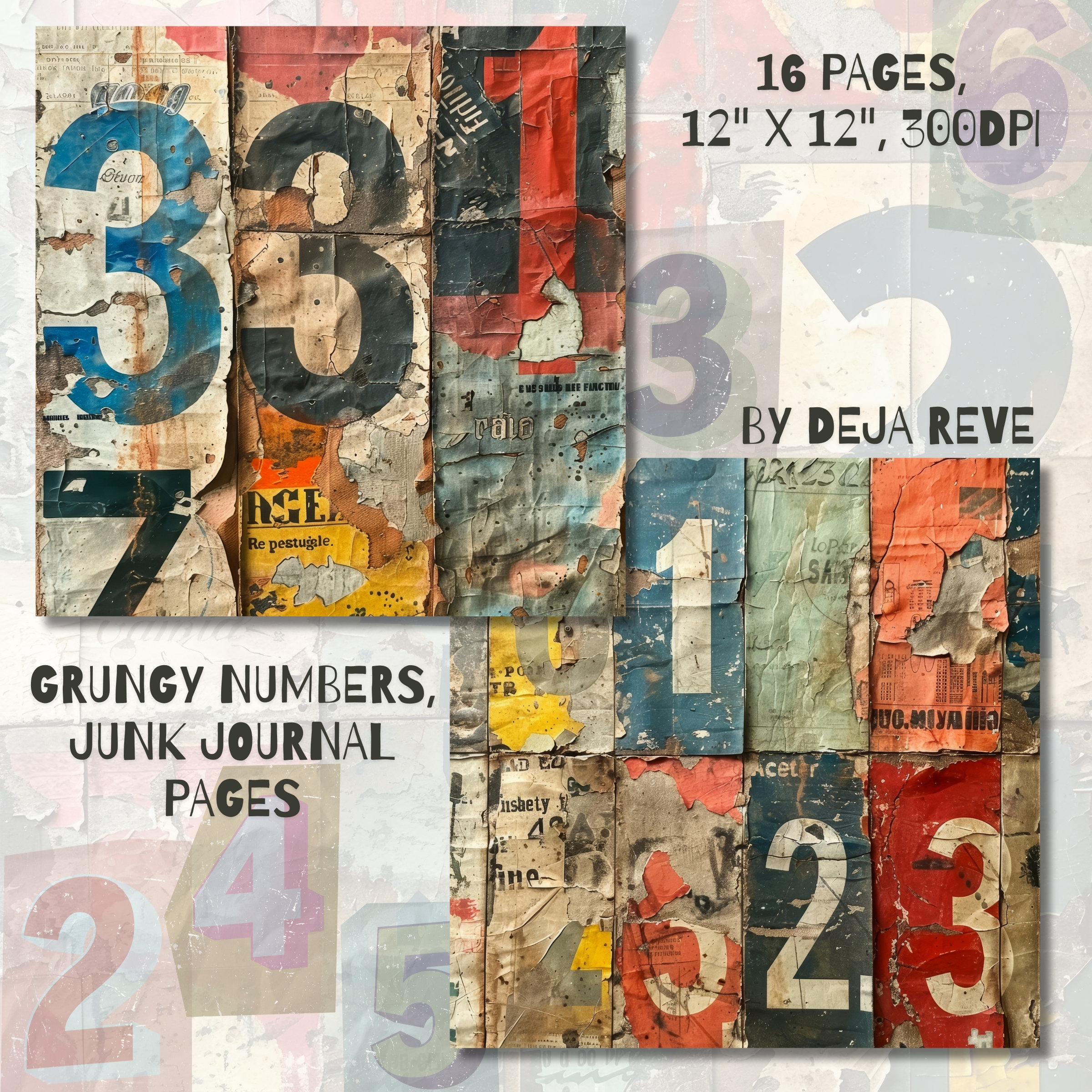 Grungy Numbers, Vintage Journal Paper, Junk Ephemera, Numerology ...