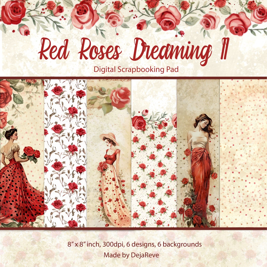 Vintage Red Roses Scrapbook Pages: Floral Junk Journal (digital ...