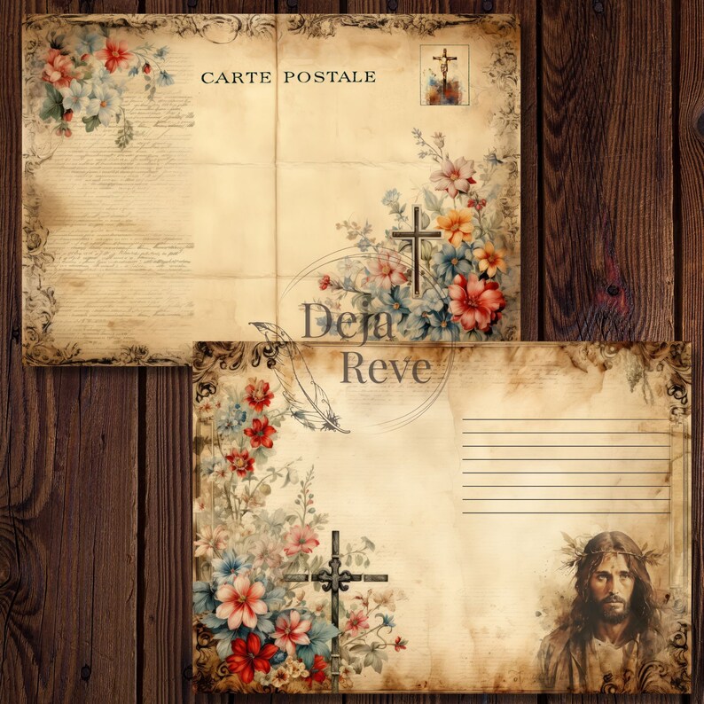 Vintage Christian Postcards: Shabby Religious Scrapbook Cards (digital ...