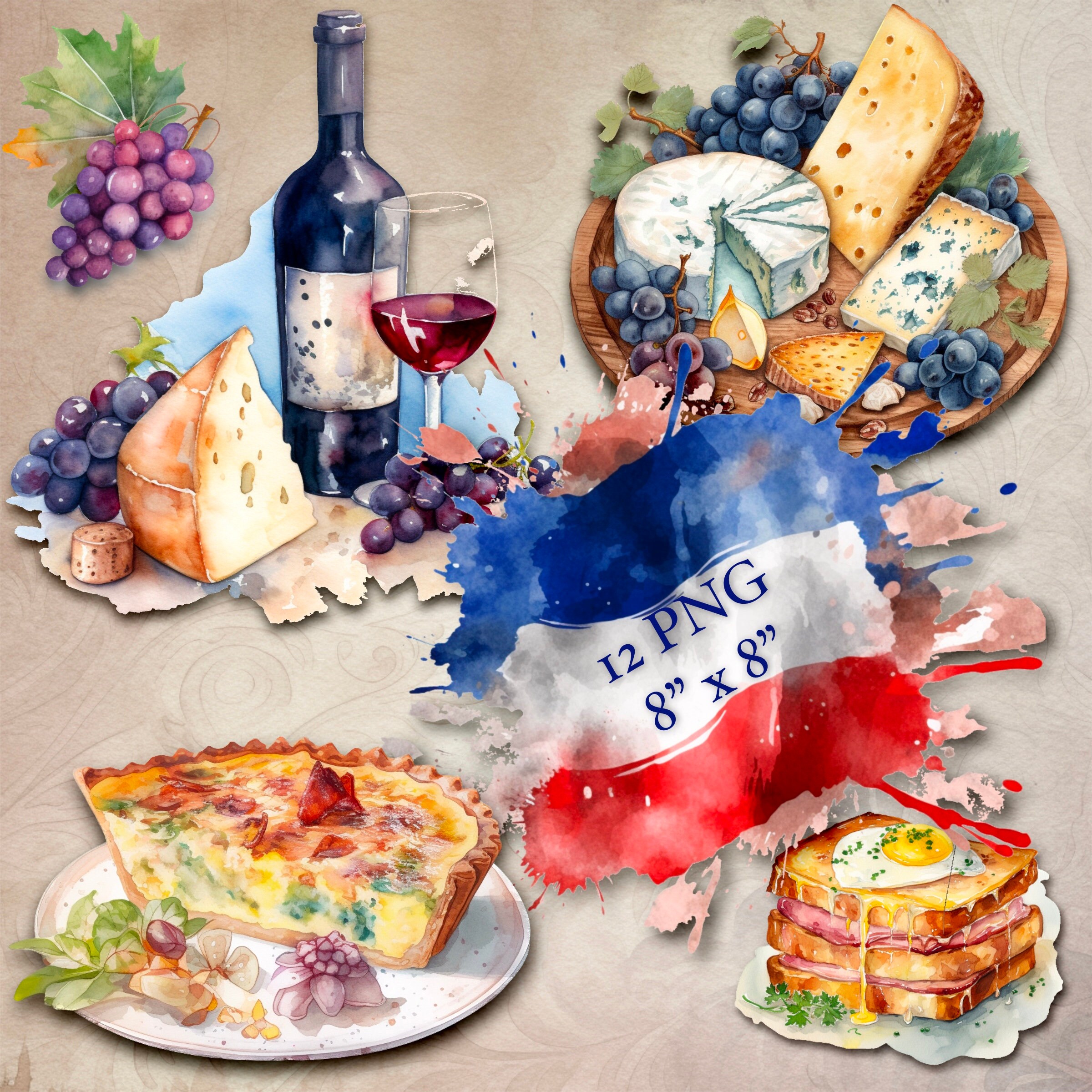 French Food Clipart, Scrapbook Clipart, Watercolour Illustration of ...