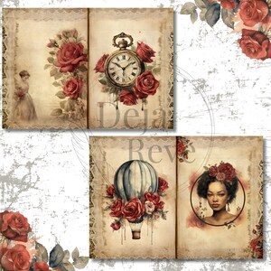 Vintage Red Roses, Double Junk Journal Digital Pages, Floral Printable ...