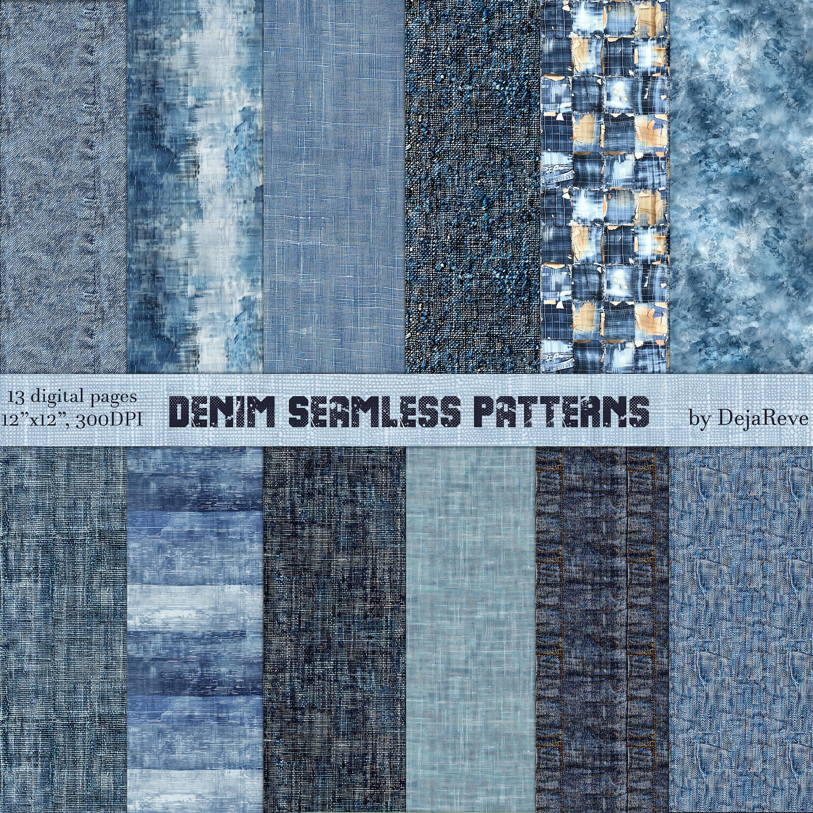 Denim Seamless Paper Pack, 13 Digital Printable Scrapbooking Patterns ...