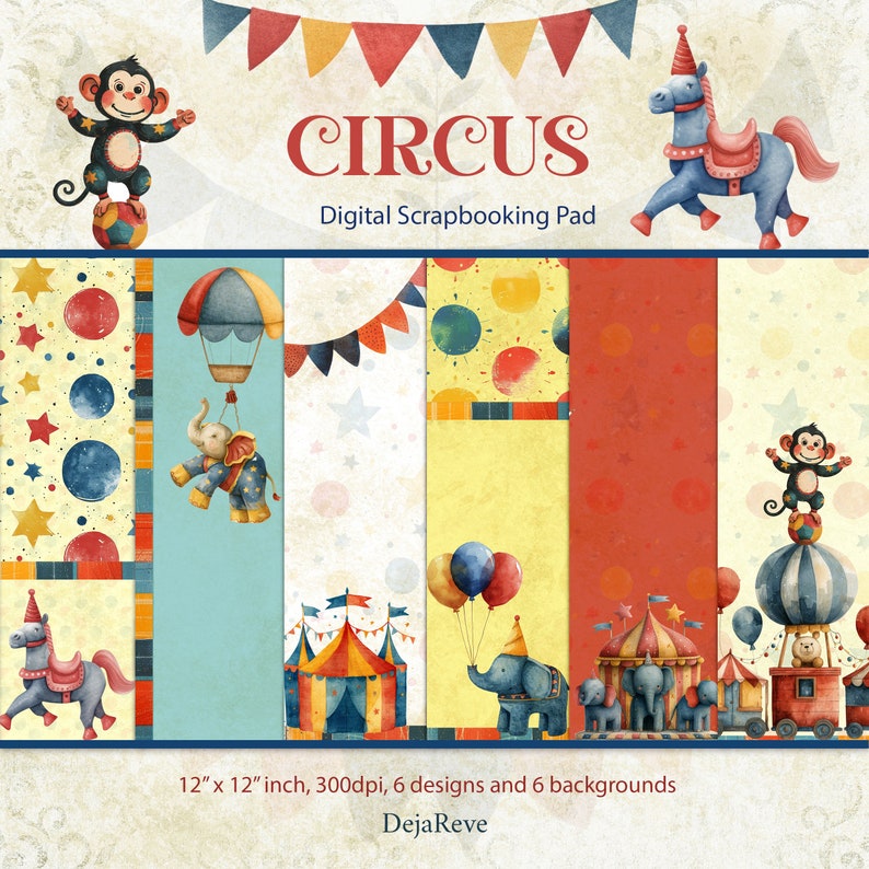 Circus Digital Paper, Carnival Background Pattern, Scrapbook Pages ...