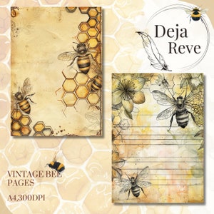 Vintage Bee Pages A4, Collage Bee Sheet, Textured Digital Paper, Shabby ...