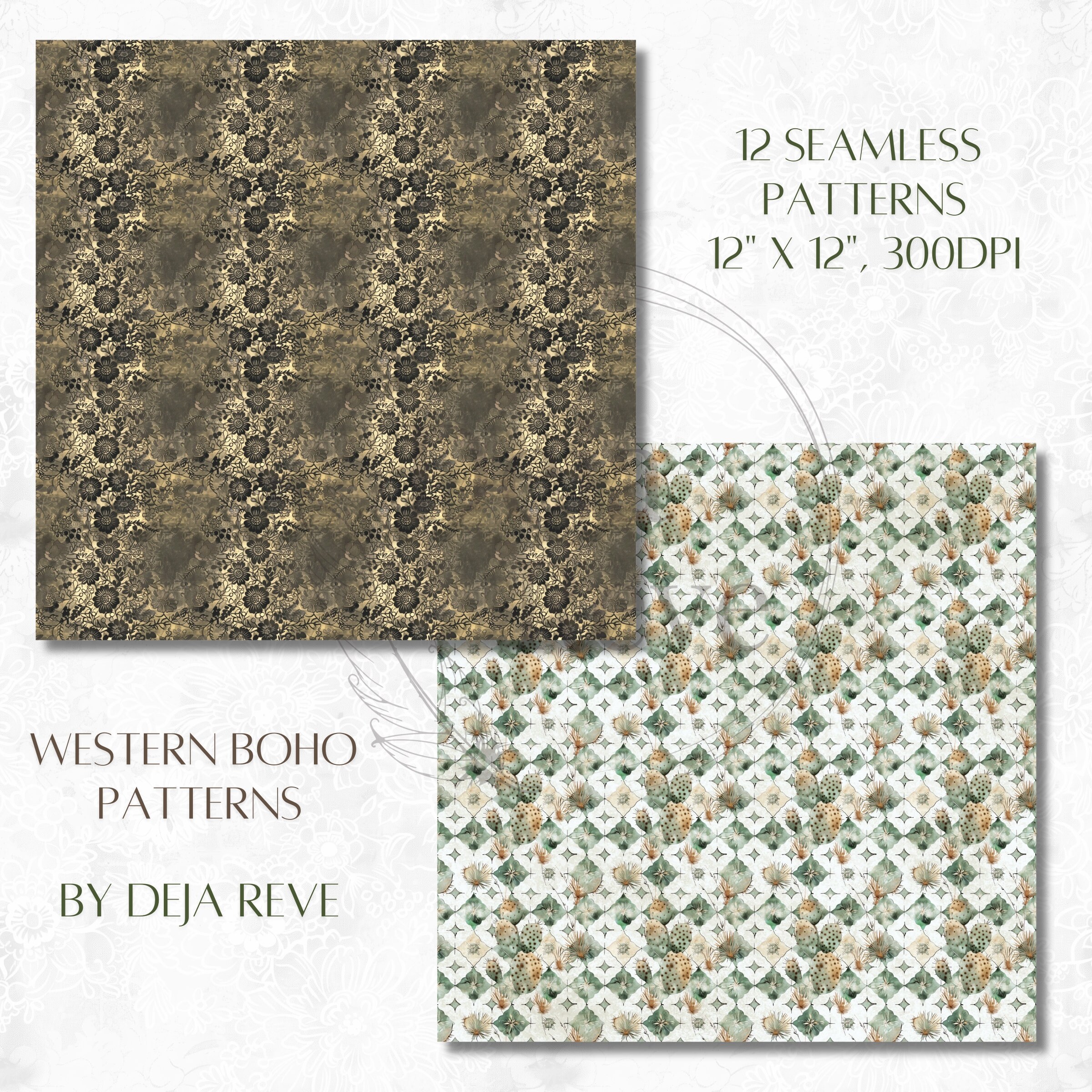Western Boho Seamless Patterns: Vintage Cowboy Scrapbook Kit (digital ...