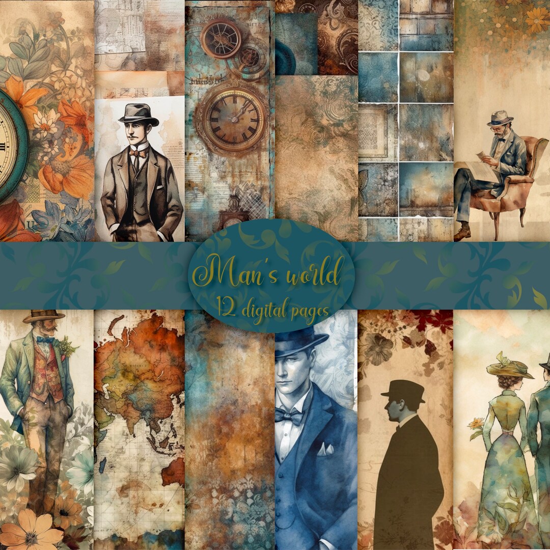 Man's World Scrapbook Pages,grunge Sheets, Old Vintage Scrapbook Pads ...