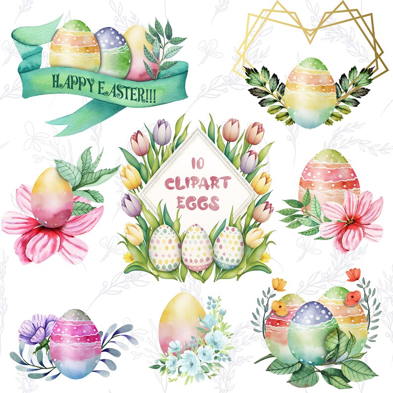 Floral Eggs Watercolor Clipart, Easter Egg PNG Art, Floral EGG Clipart ...