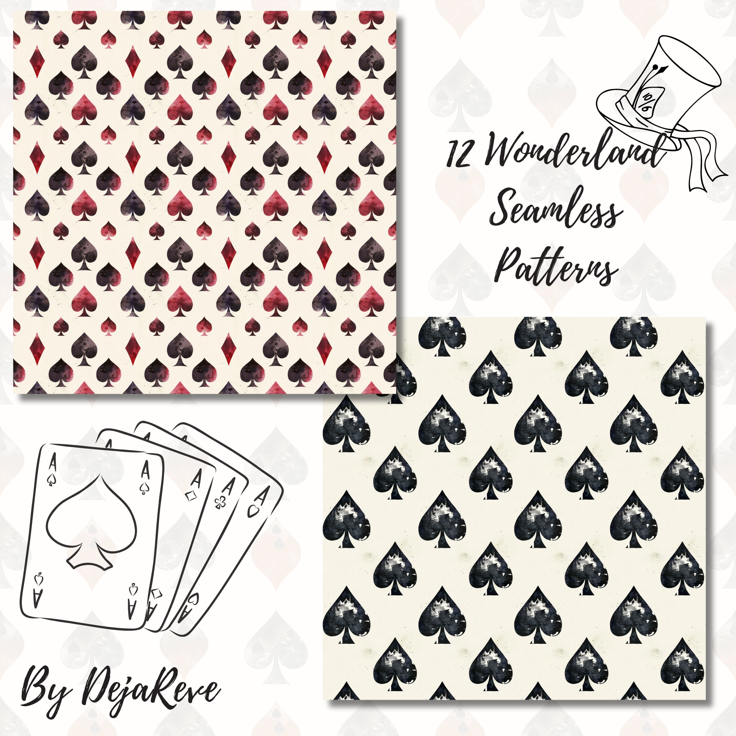 Wonderland Seamless Patterns, Digital Pages, Alice in Wonderland ...