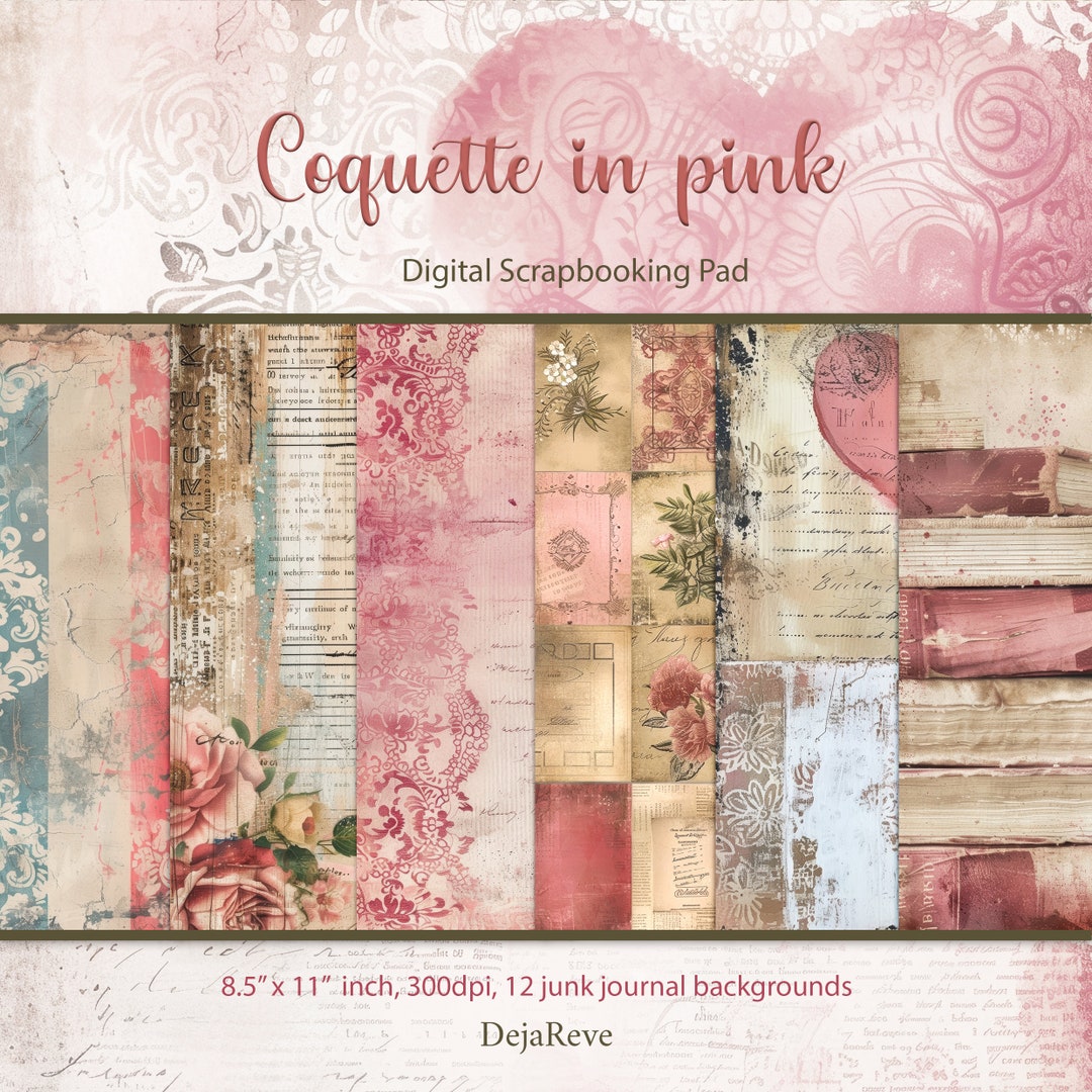 Coquette in Pink, Shabby Chic Collage Sheet, Junk Journal Paper Pack ...