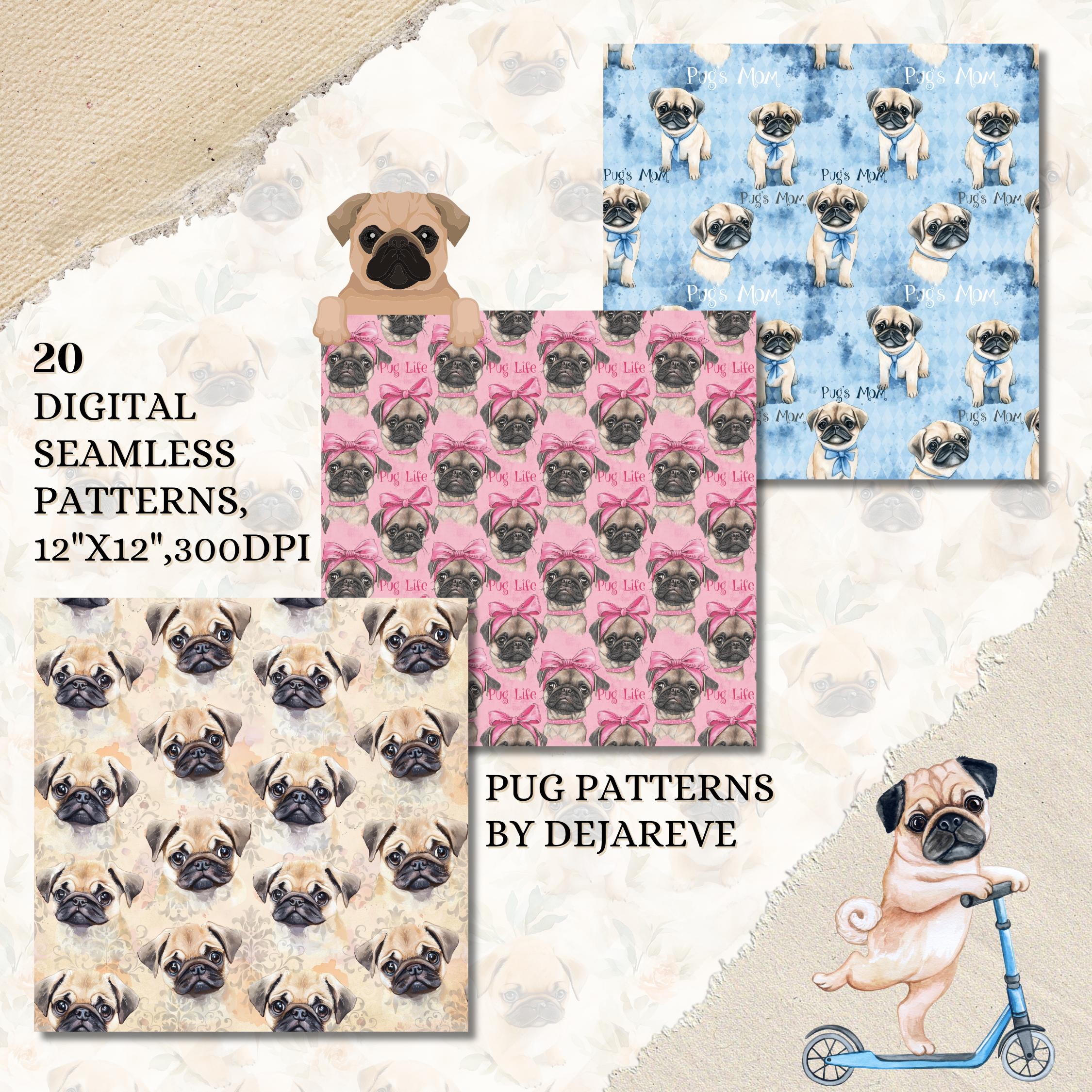 Pug Seamless Patterns: Puppy Digital Paper (12x12, 300 DPI) - Etsy