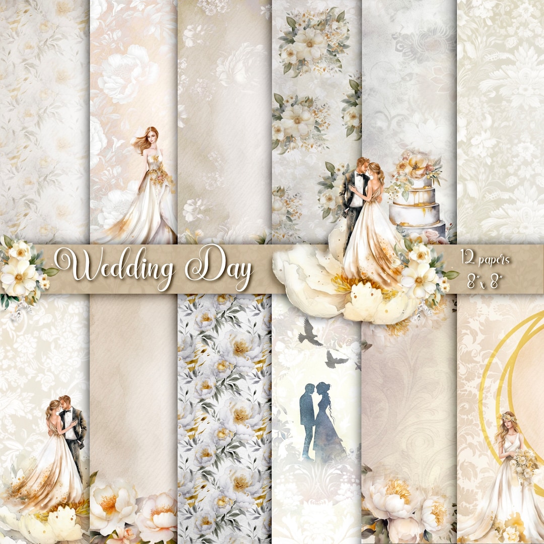 Wedding Day, Watercolour Scrapbook Pages, Golden Details, Romantic ...