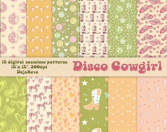 Disco Cowgirl Seamless Pattern Digital Paper Set of 20 Disco Cowgirl ...