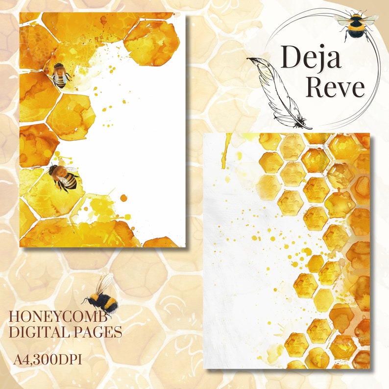 Honeycomb Bee Digital Paper: Shabby Chic A4 Pages (digital Download) - Etsy