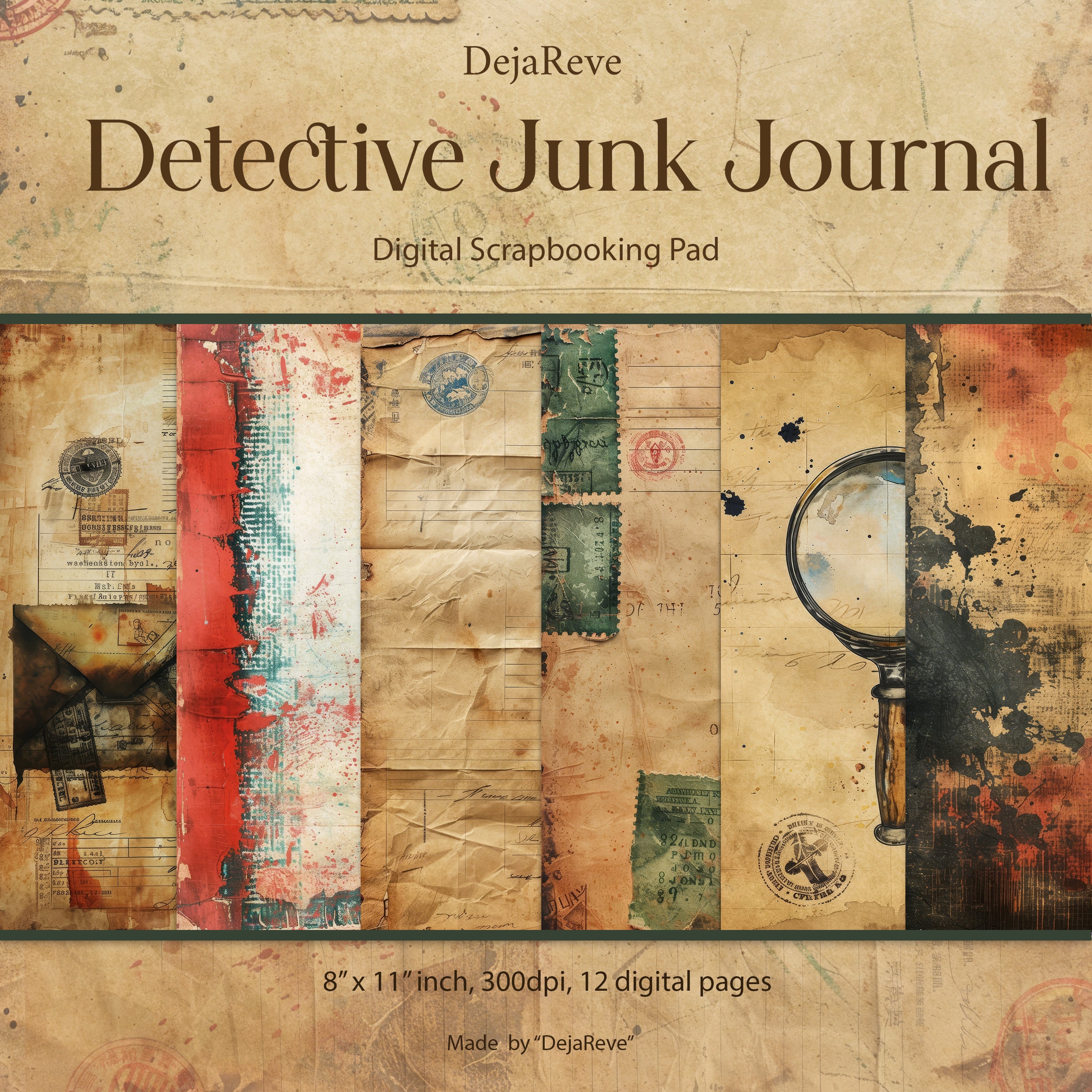 Detective Junk Journal, Grunge Sheets, Old Scrapbook Pads, Printable ...