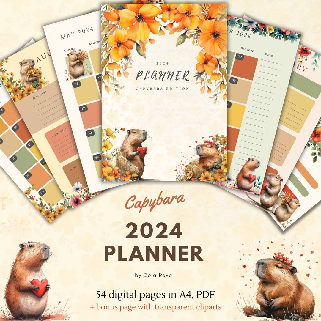 2024 CAPYBARA DIGITAL PLANNER, Goodnotes, Trendy Capybara Digital ...