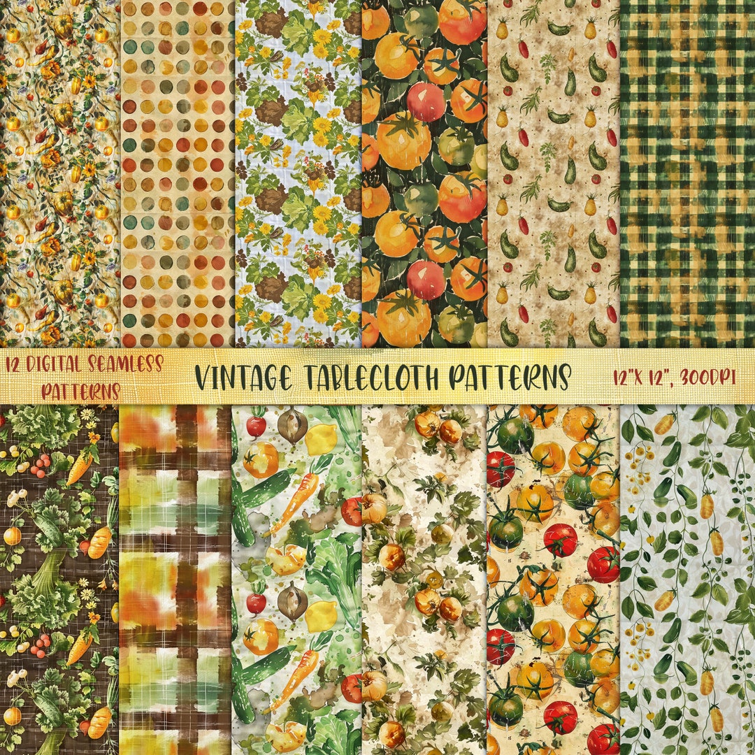 Vintage Tablecloth Patterns, Food Junk Pages, Digital Seamless Patterns ...