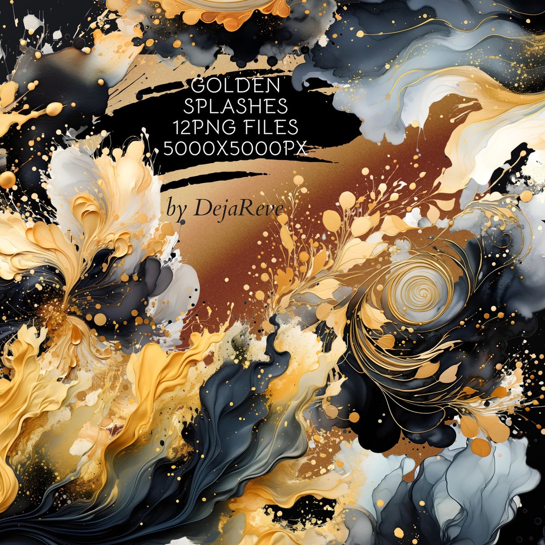 Luxory Gold and Ink Splashes Clipart, Alcohol Ink Png, Watercolour ...