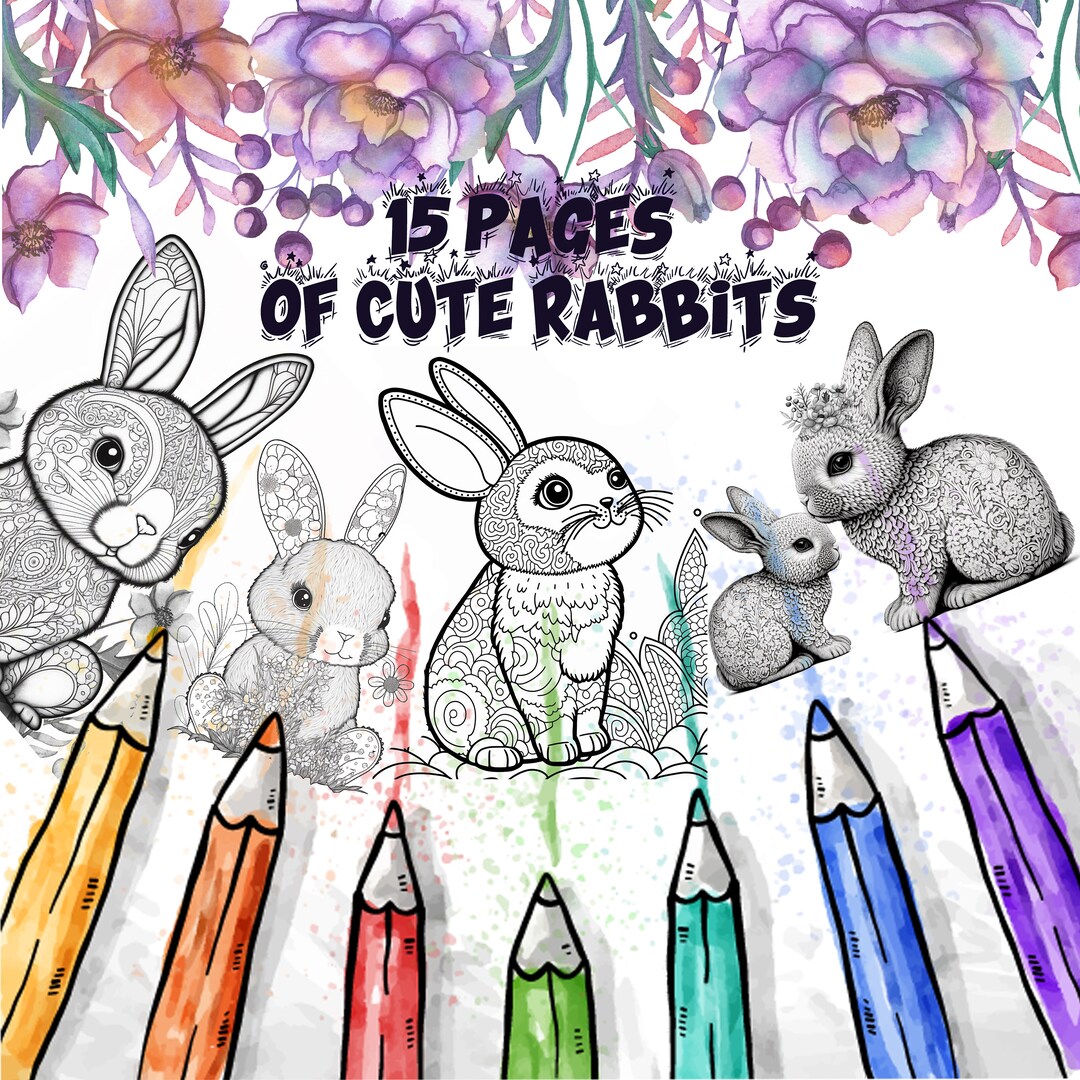 Rabbits Coloring Pages, 15 Designs for Kids and Adults (PDF) - Etsy