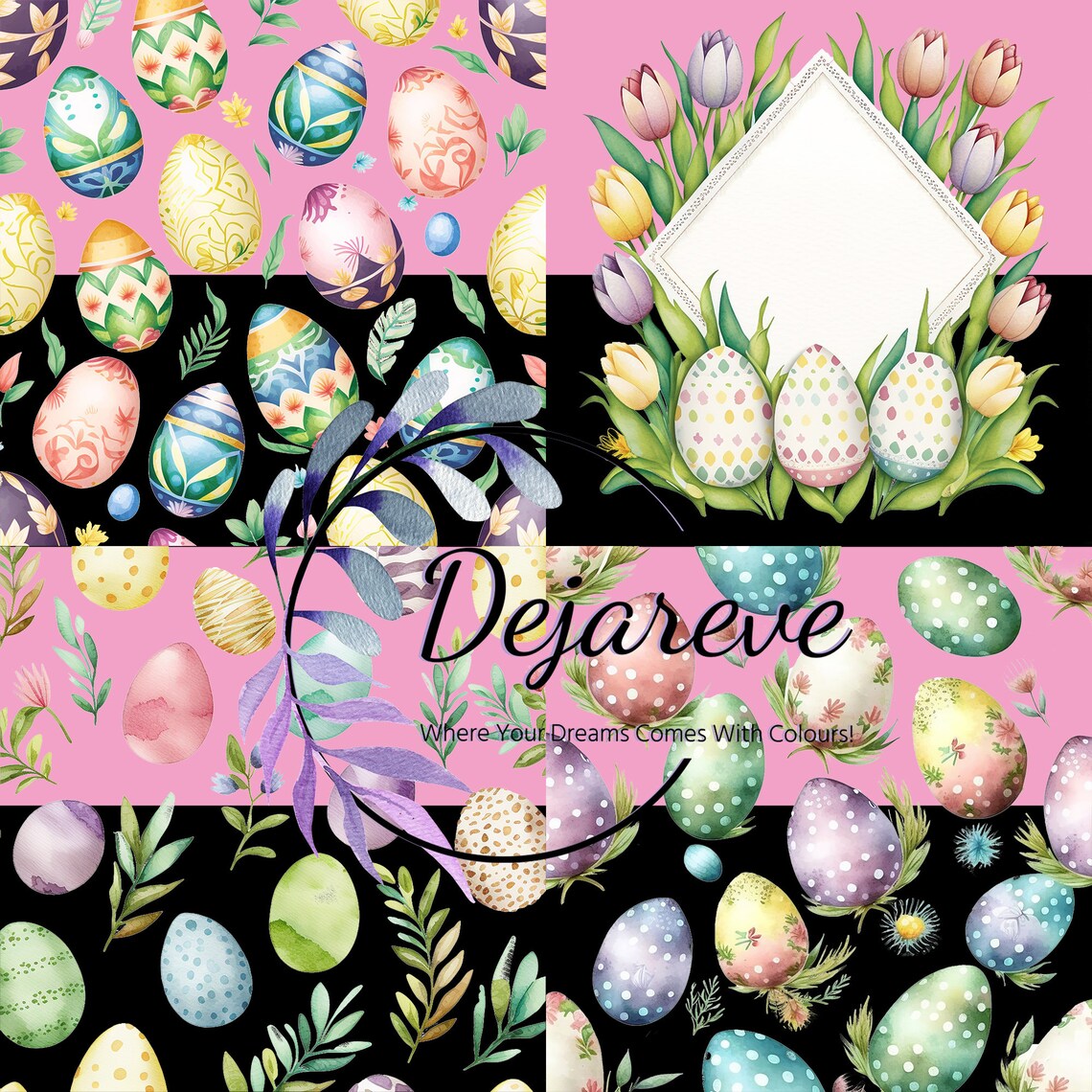 Easter Eggs Clipart, Transparent Patterns, Floral and Easter Clipart ...