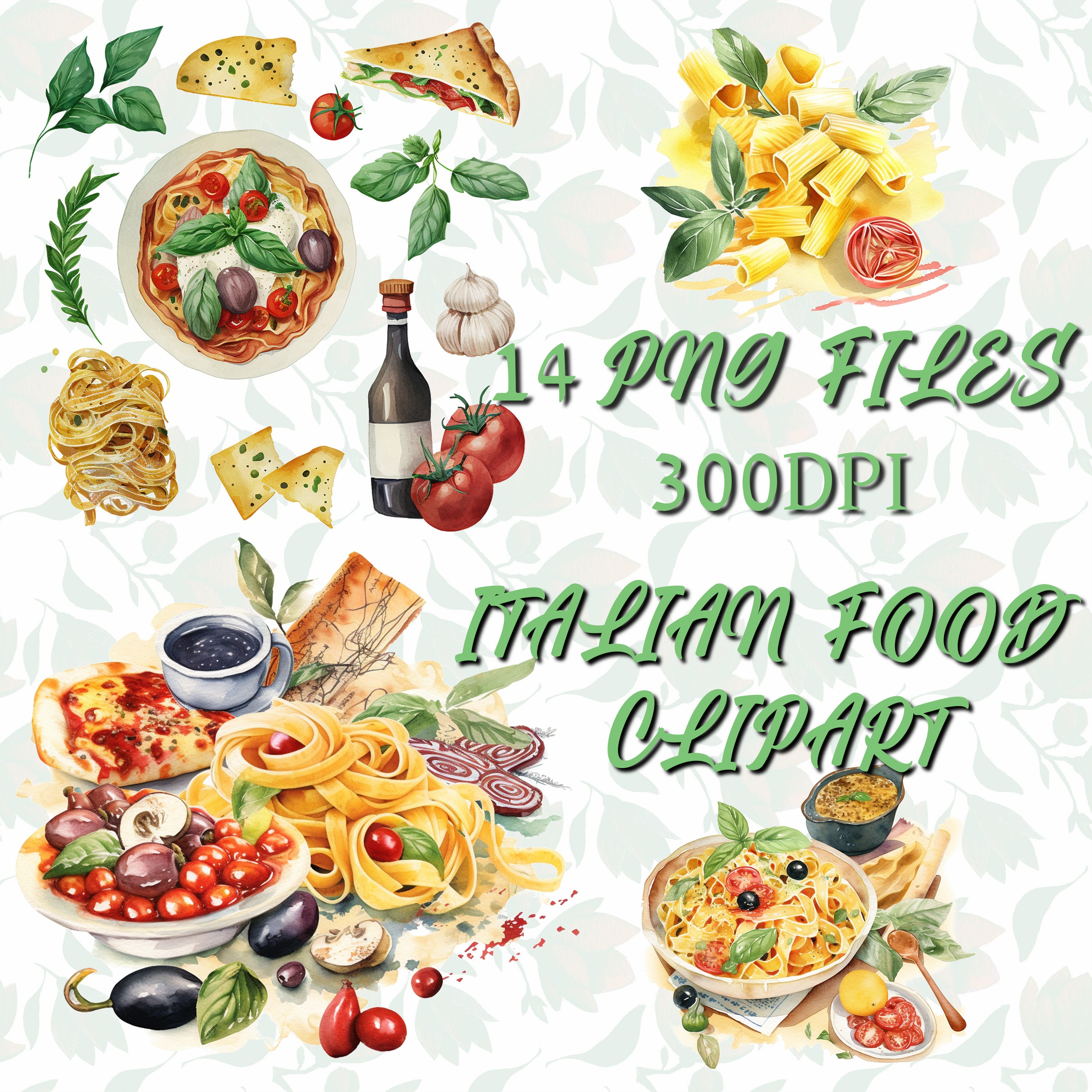 Italian Food Clipart, Scrapbook Clipart, Watercolour Illustration of ...