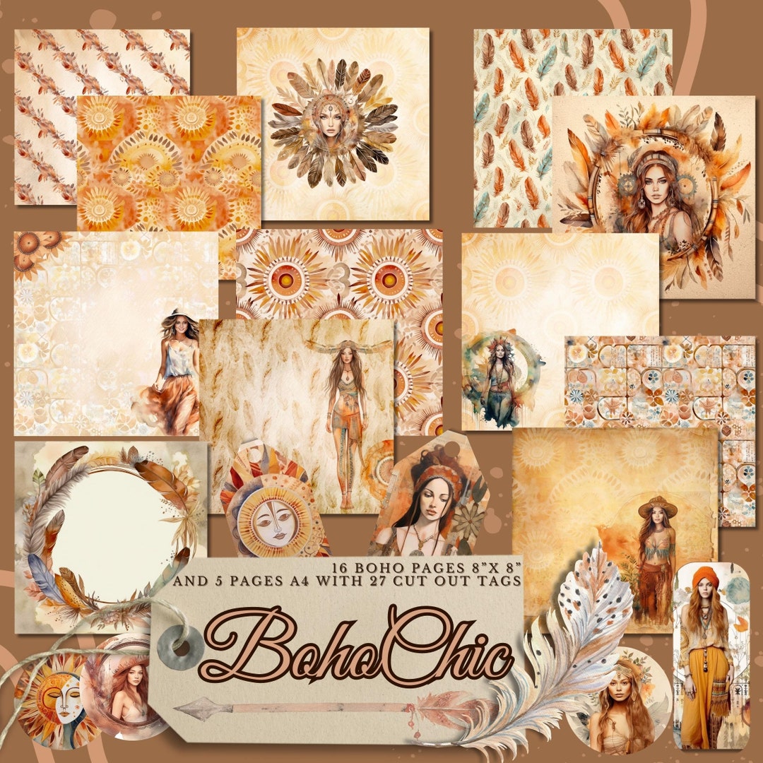 Boho Chic Vintage Digital Pages, Pastel Earth Nuances, Ephemera for ...
