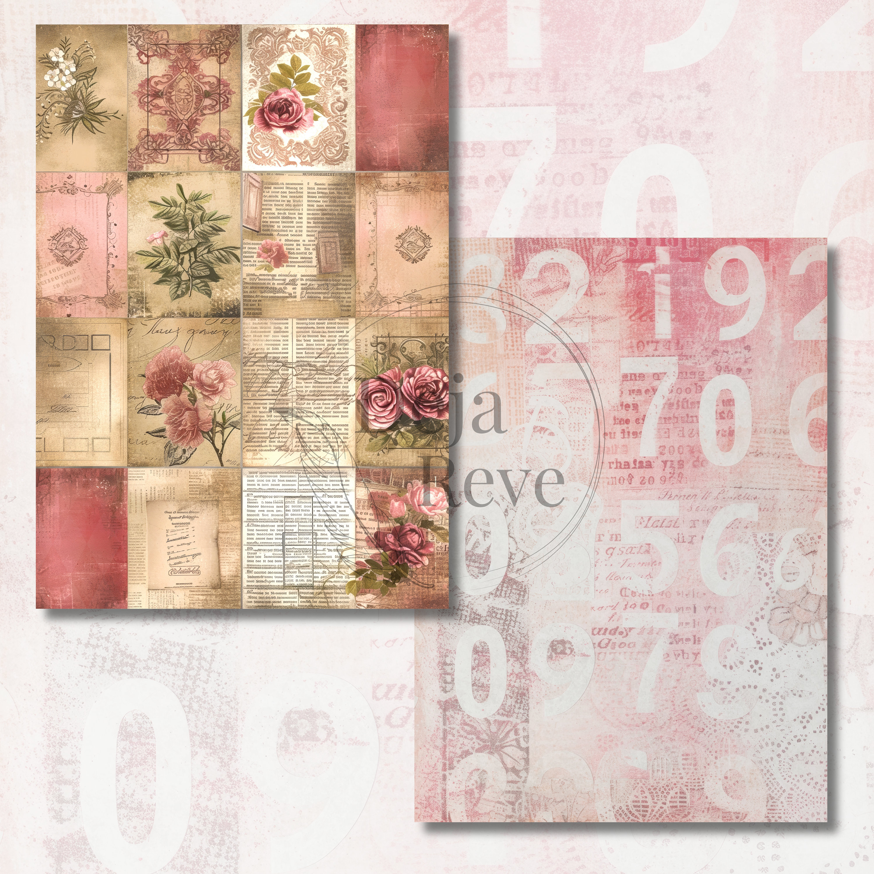 Coquette in Pink, Shabby Chic Collage Sheet, Junk Journal Paper Pack ...