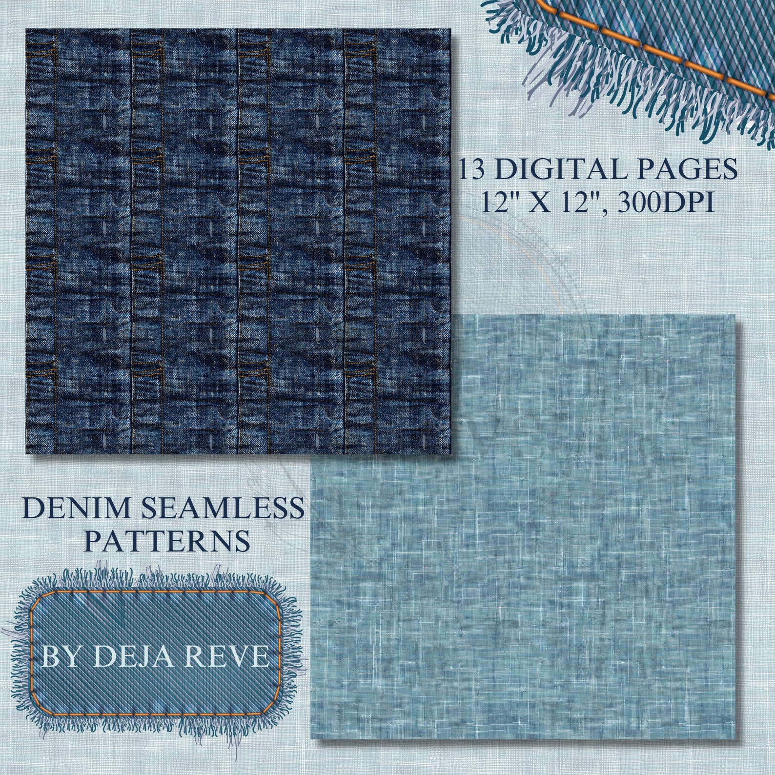Denim Seamless Paper Pack, 13 Digital Printable Scrapbooking Patterns ...