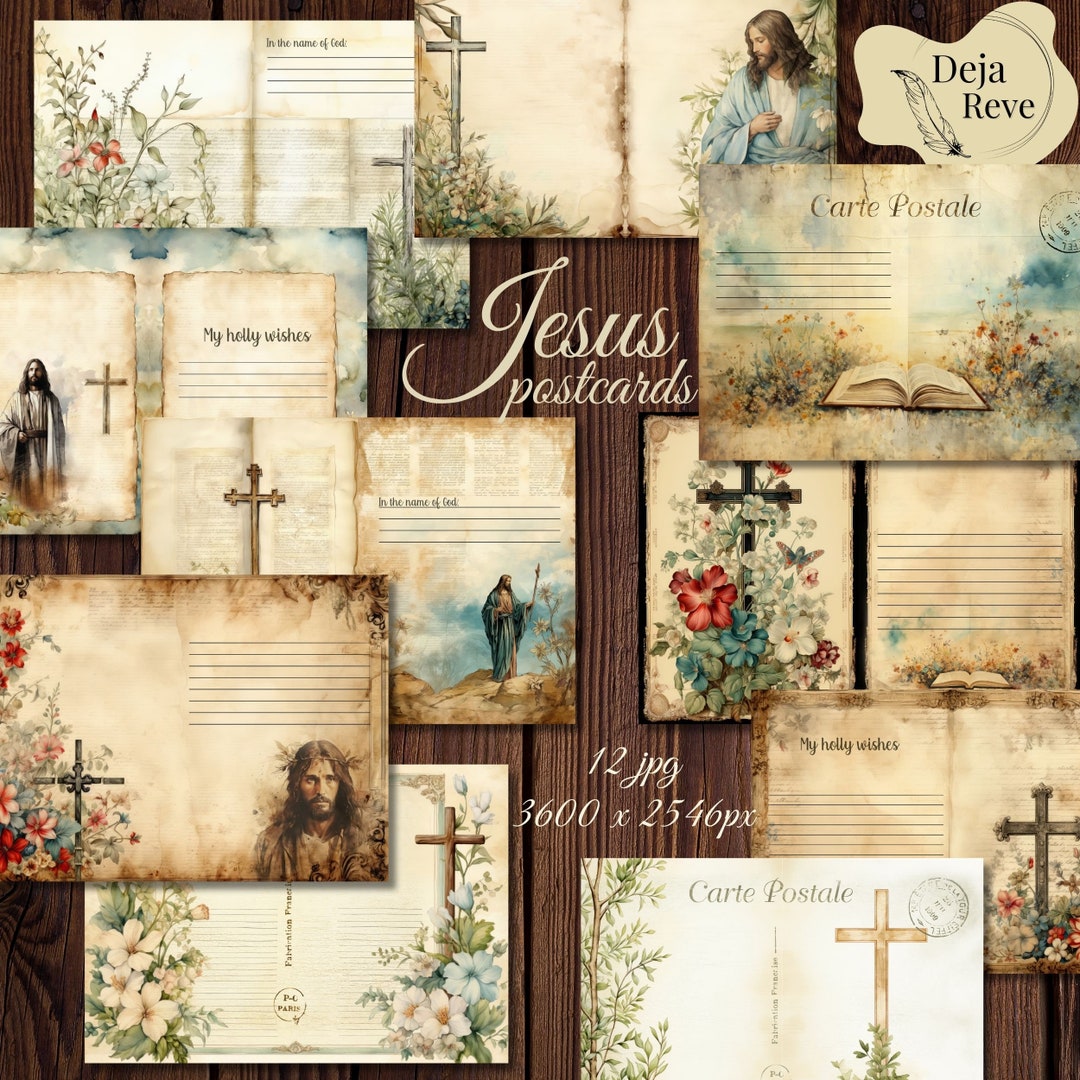 Vintage Christian Postcards: Shabby Religious Scrapbook Cards (digital ...