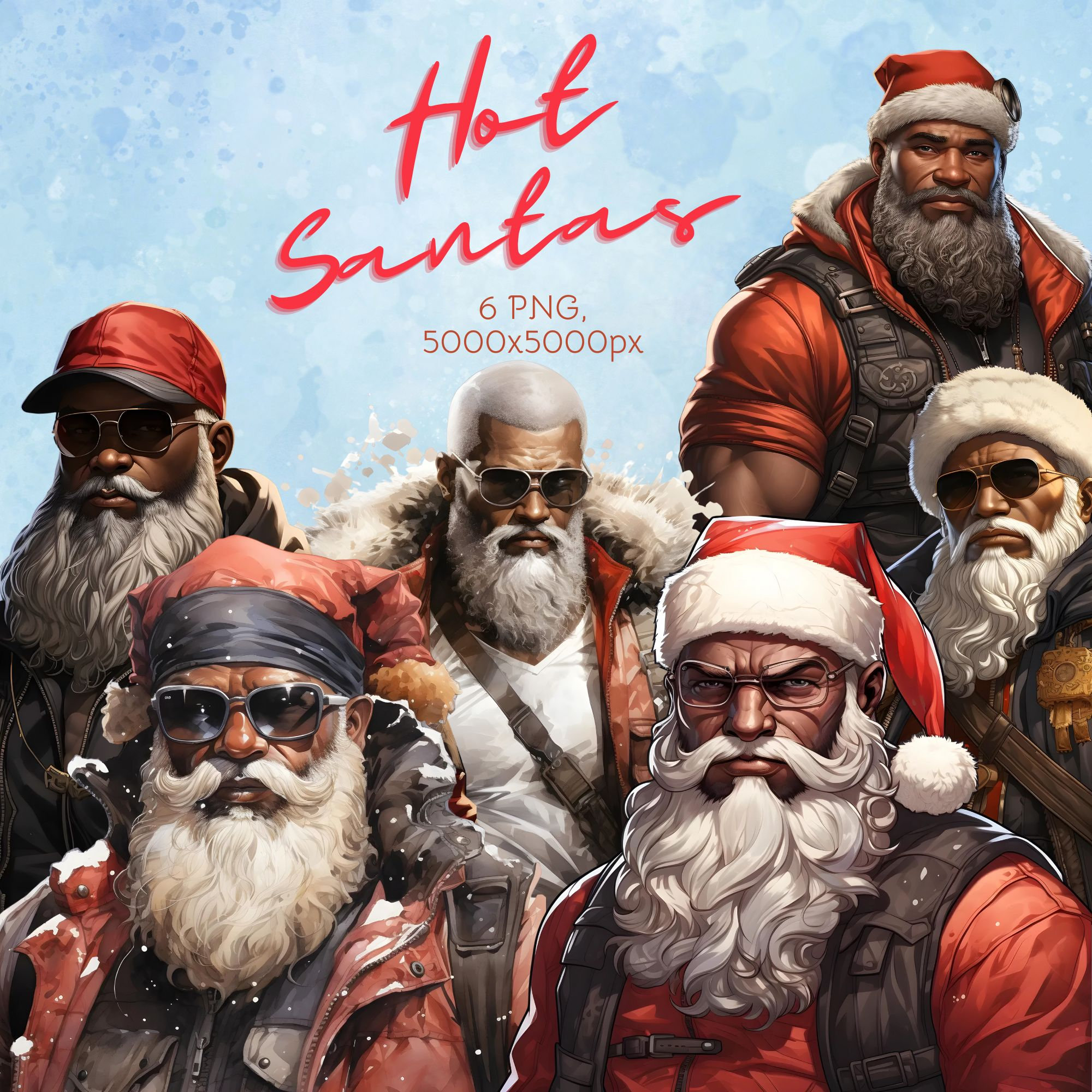 Hot Santas, Santa Clipart, Christmas Clipart, Black Santa Png ...