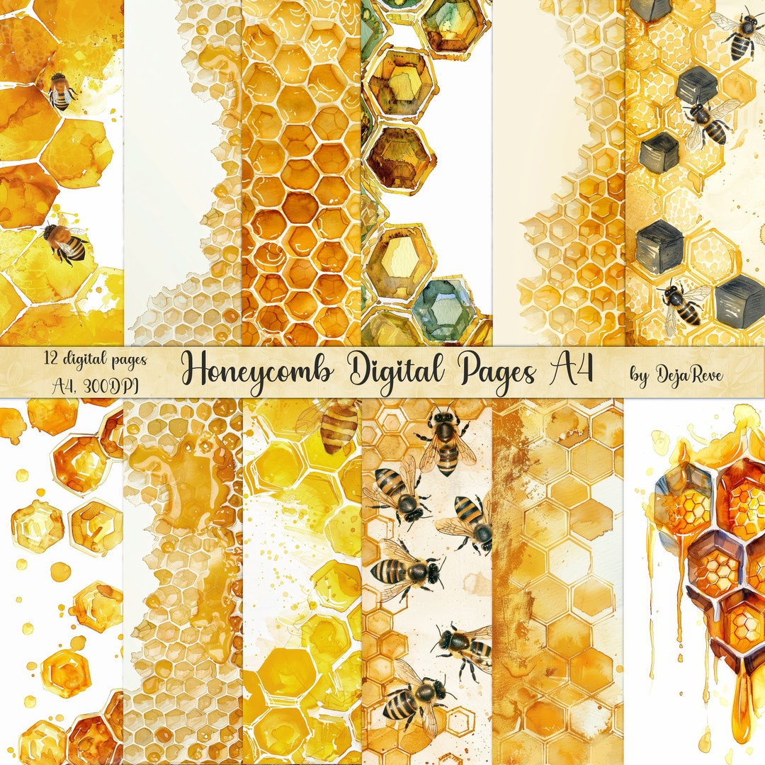Honeycomb Digital Pages A4, Collage Bee Sheet, Textured Digital Paper ...