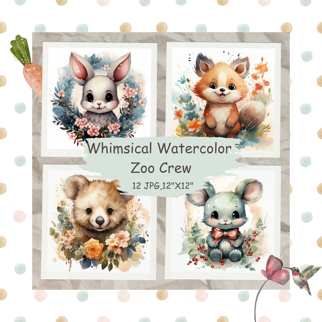 Whimsical Watercolor Zoo Crew, Animal Printables, Kids Nursery Prints ...