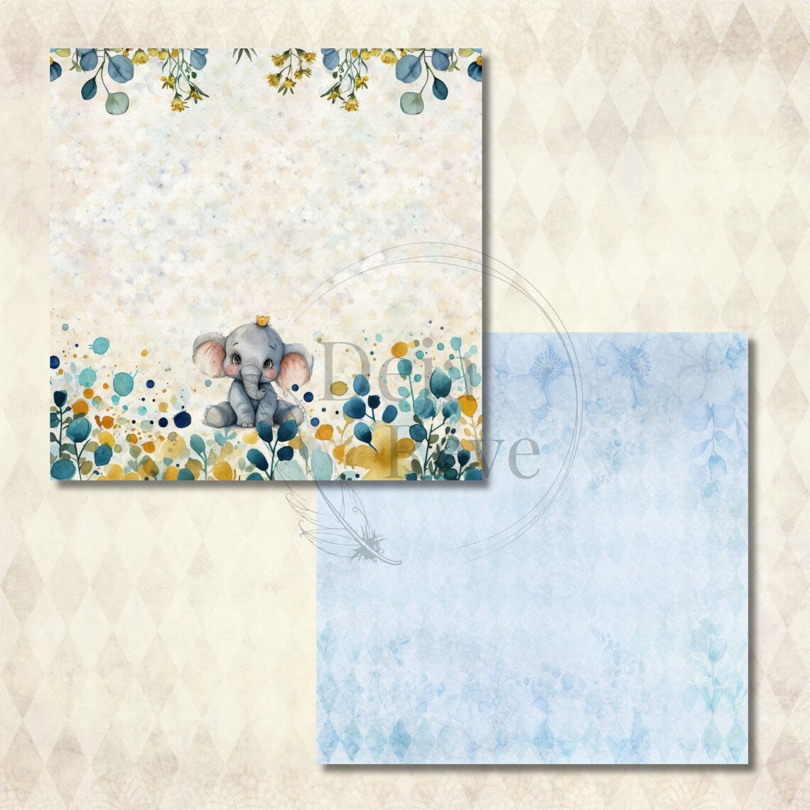 Watercolor Elephant Scrapbook Paper: Baby Shower Backgrounds (digital ...