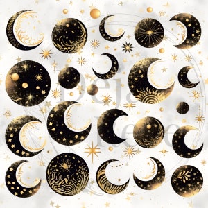 Celestial Tarot Clipart, Gold PNG Watercolour Stars, Moons, Potions for ...