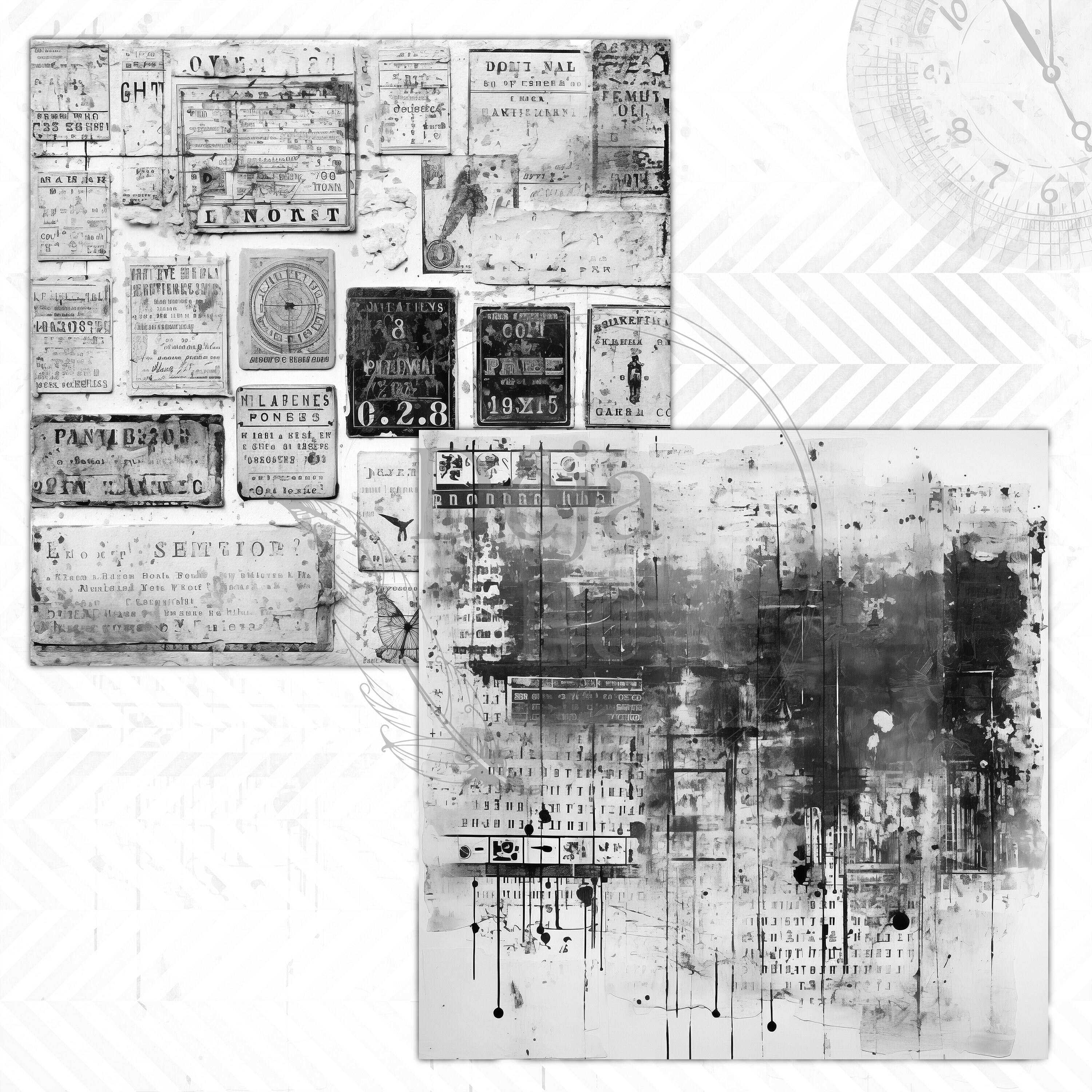 Faded Grunge Papers, Journal Insert, Junk Ephemera, Printable, Digital ...