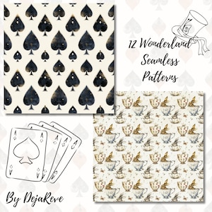 Wonderland Seamless Patterns, Digital Pages, Alice in Wonderland ...
