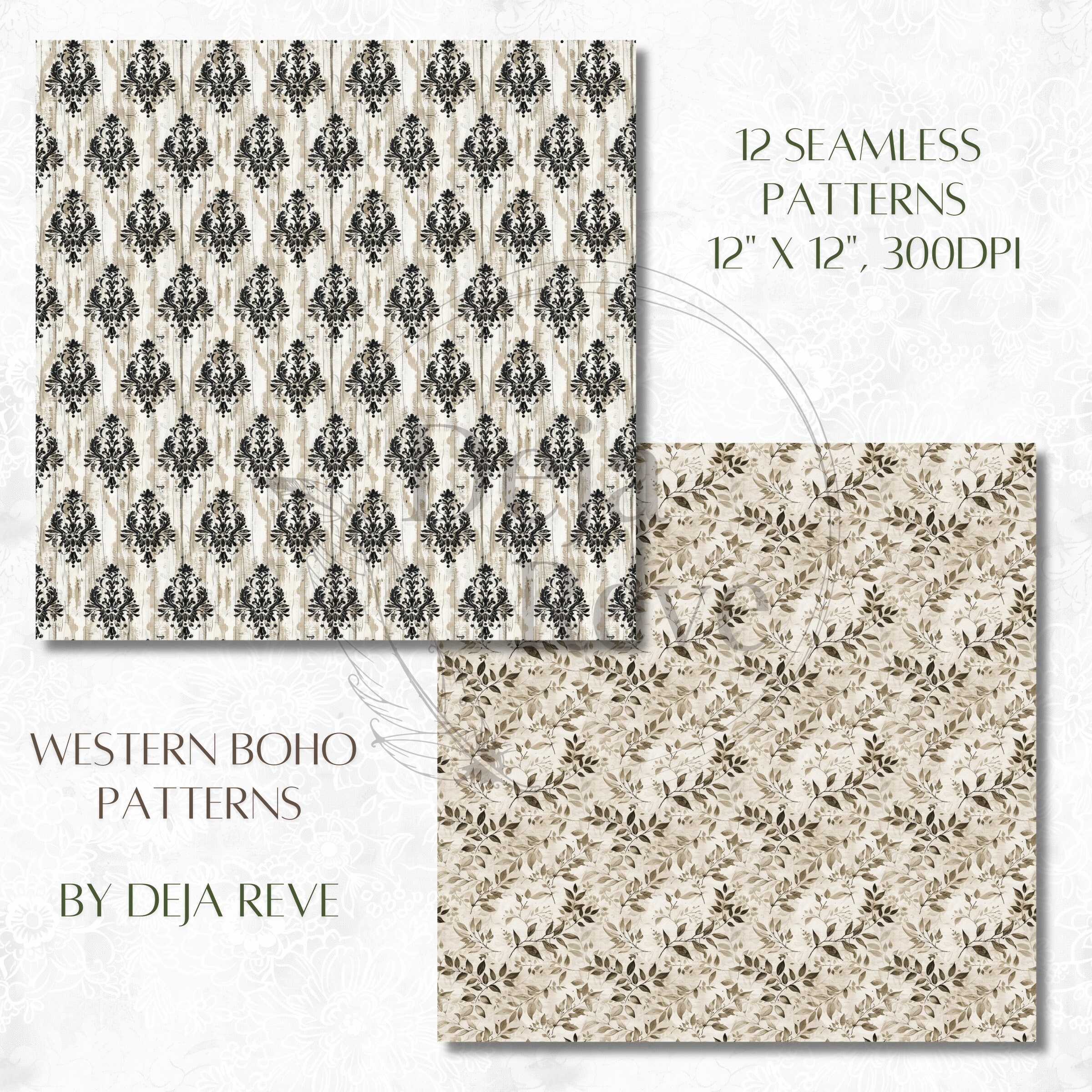 Western Boho Seamless Patterns: Vintage Cowboy Scrapbook Kit (digital ...