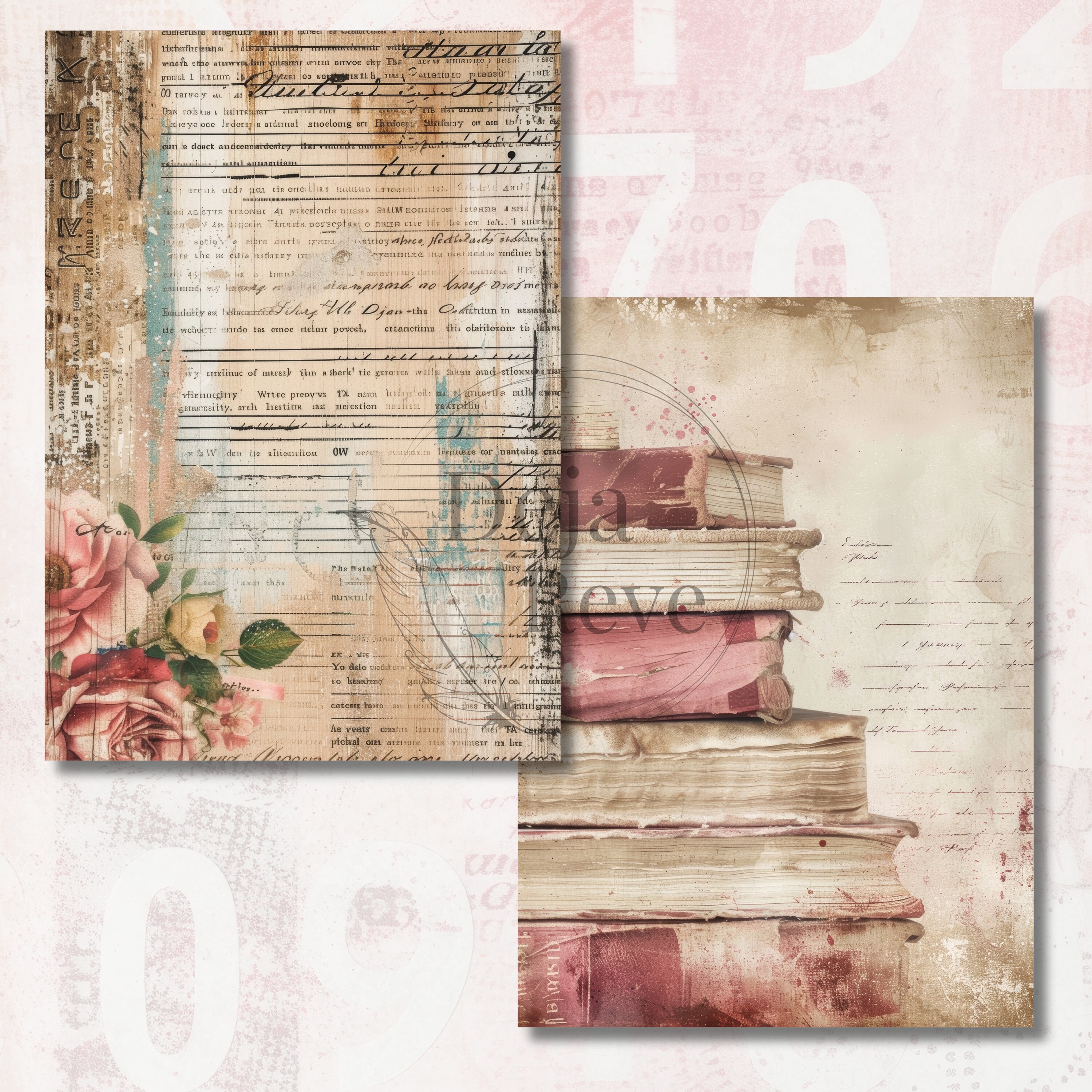 Coquette in Pink, Shabby Chic Collage Sheet, Junk Journal Paper Pack ...